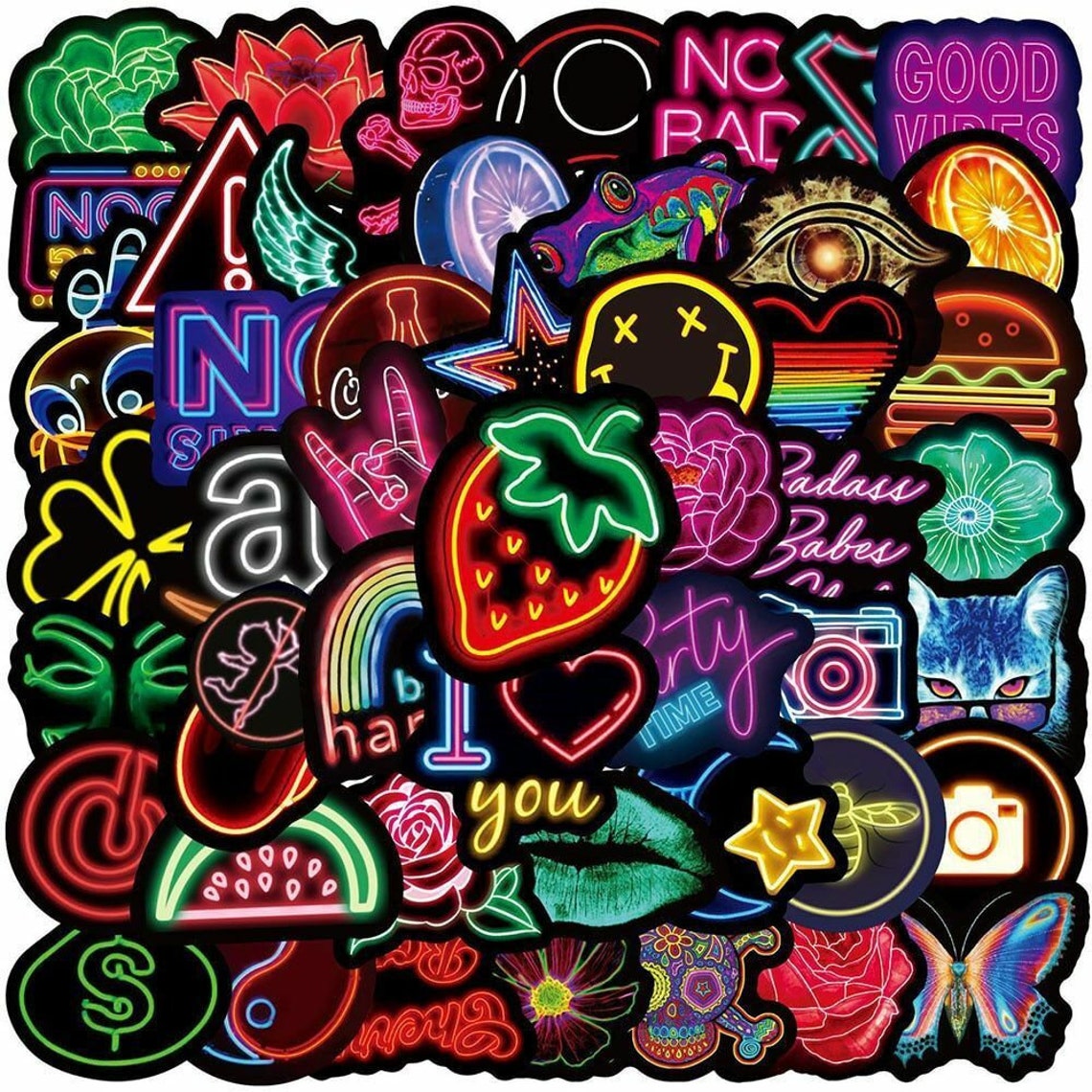 50pcs Neon Light Graffiti Stickers Diy Cartoon Cool Street Style ...