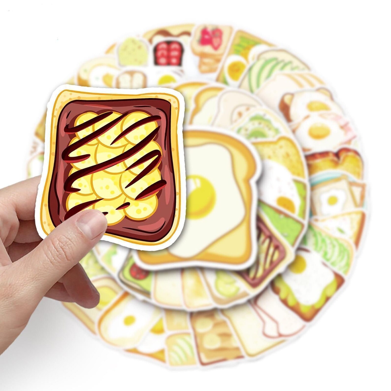 50pcs Cartoon Toast Bread Stickers Pack Fried Eggs Avocado Breakfast ...