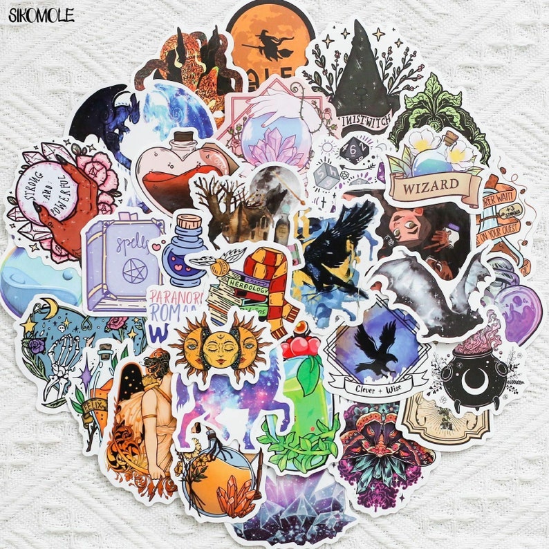 50pcs Mixed Cartoon Medieval Magic Art Stickers Pack Witchery Potion ...
