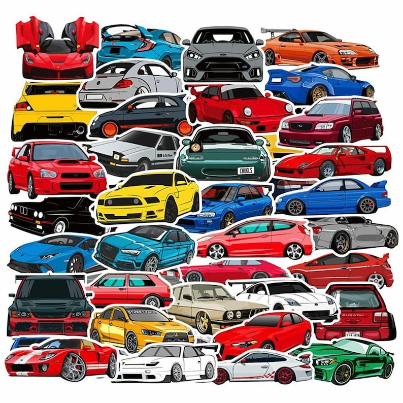 50pcs Racing Cars Stickers Pack Graffiti Cartoon Colorful Cool Kid ...