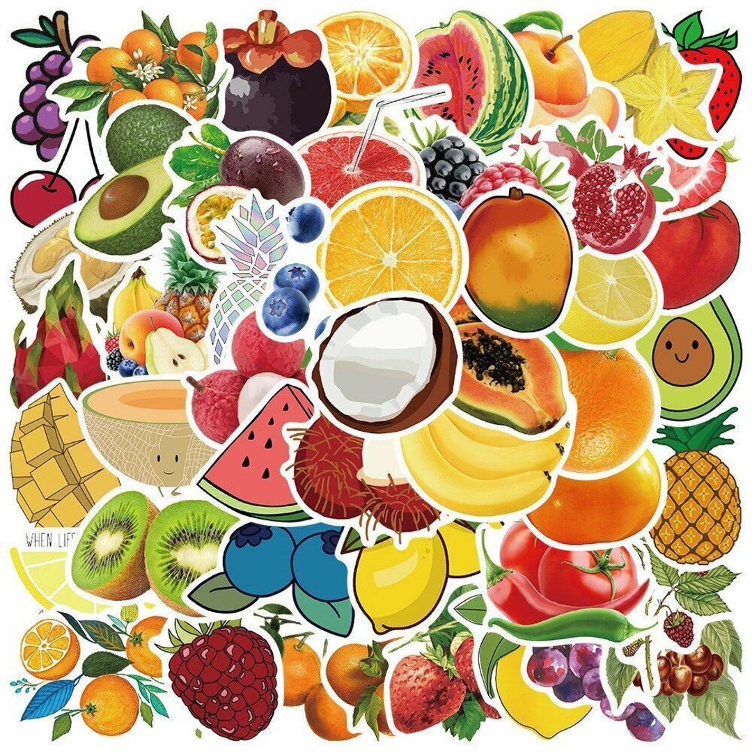 50pcs Cartoon Fruits Stickers Pack Avocado Lemon Strawberry Banana ...