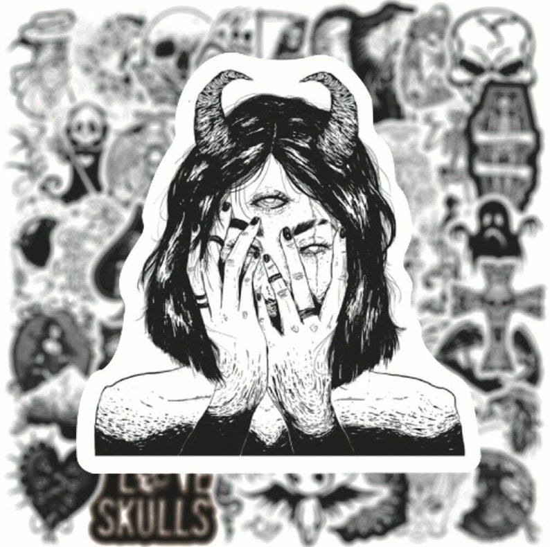 50/100pcs Black White Gothic Style Horror Sticker Pack Spooky Dark ...