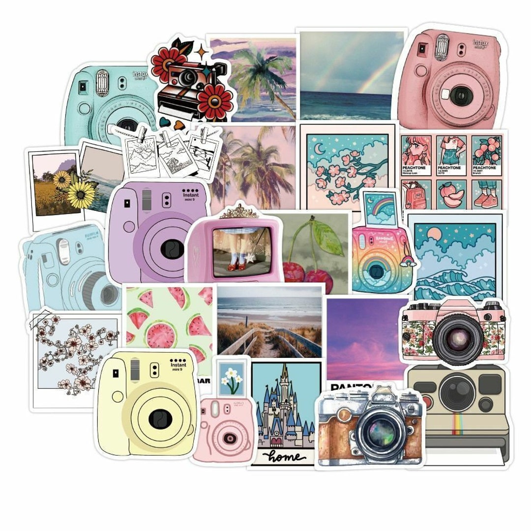 50pcs Travel Camera Cartoon Stickers Pack Square Scrapbook Graffiti ...