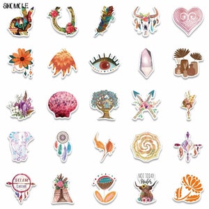 50pcs Bohemian Stickers Pack Graffiti Boho Dream Catcher Feather ...
