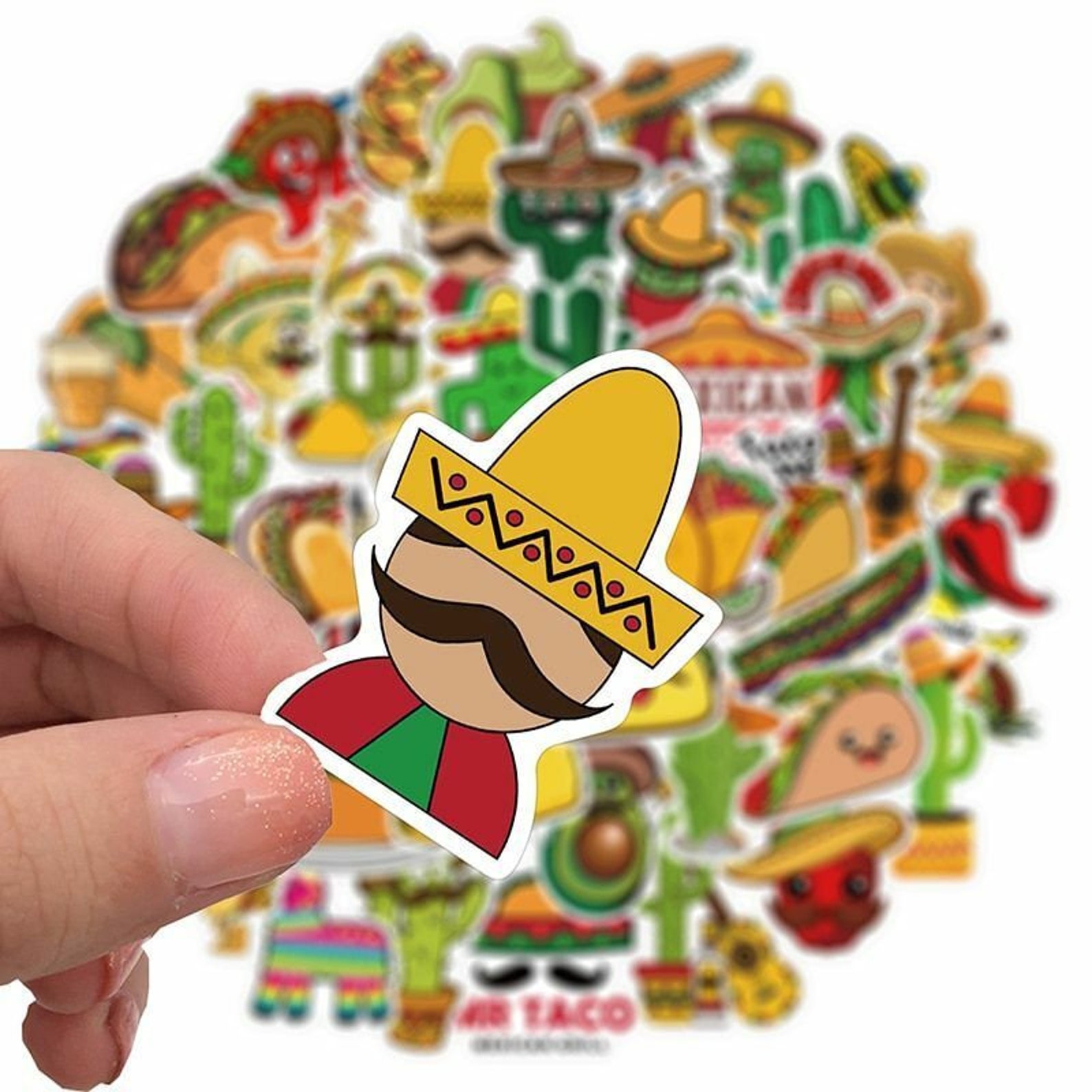 50pcs Mexican Food Stickers Pack Tacos Cactus Cartoon Funny Cute ...