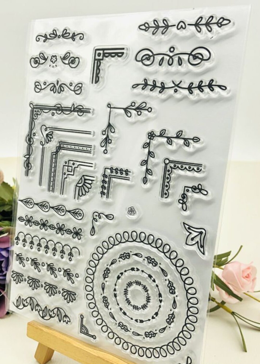 Clear Stamps Leaf Flower Border Corner Scrapbook Card Album Paper Craft ...