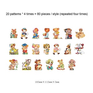 80pcs Vintage Cartoon Mini Girl Stickers Pack Toy Cute Elf Angel Animal ...