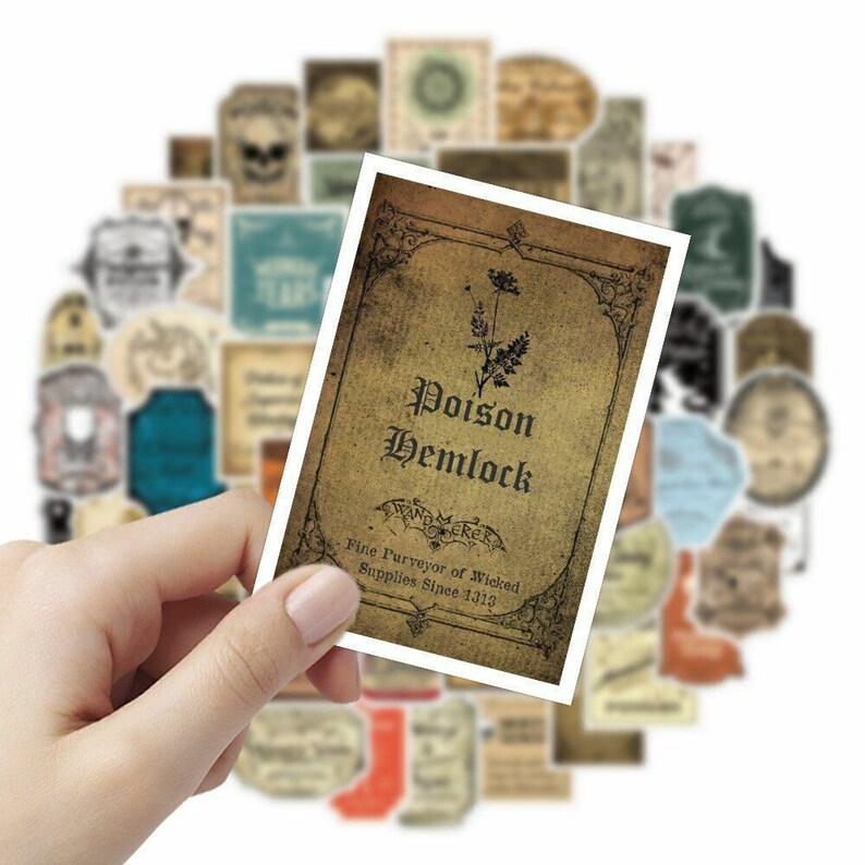 50pcs Potion Bottle Labels Stickers Pack Cartoon Vintage Retro Graffiti ...