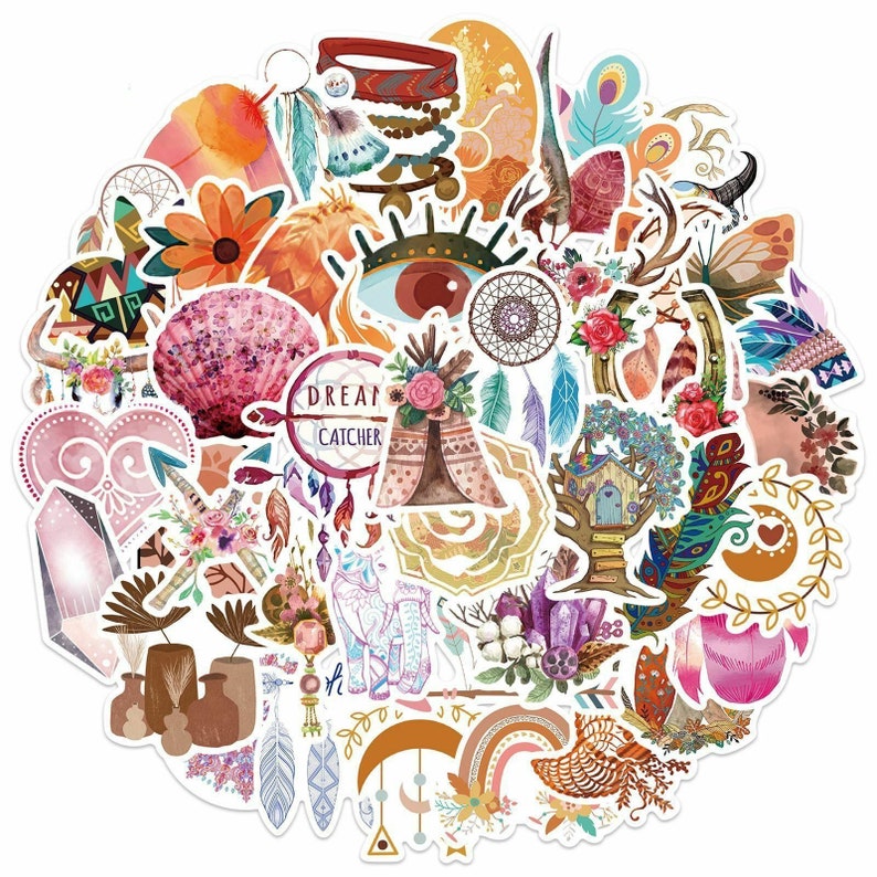 50pcs Bohemian Stickers Pack Graffiti Boho Dream Catcher Feather ...