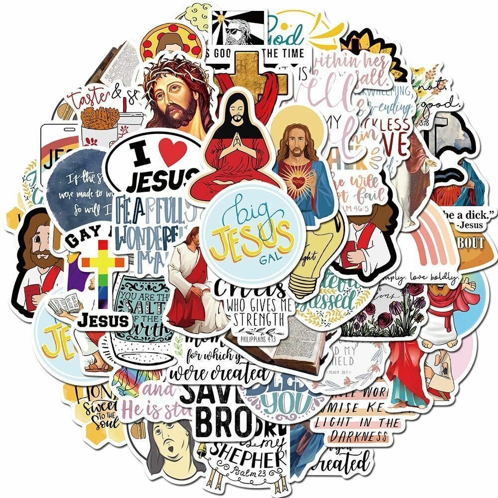 50pcs Jesus Stickers Pack Cute Cartoon God Christians Religion Sayings ...
