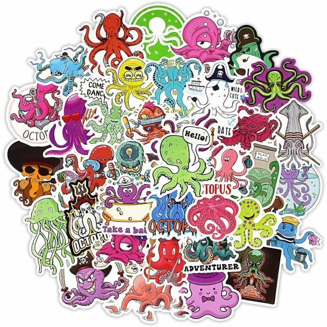 50pcs Cartoon Octopus Stickers Pack Adventurer Born to Dive Wild Cute ...