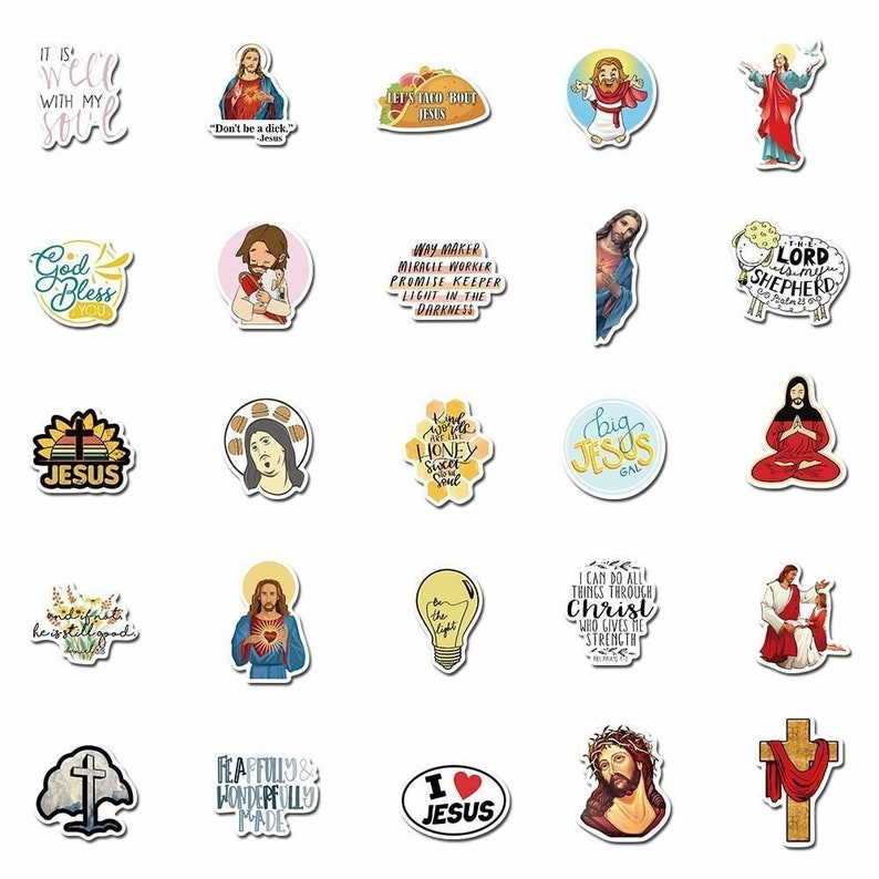 50pcs Jesus Stickers Pack Cute Cartoon God Christians Religion Sayings ...