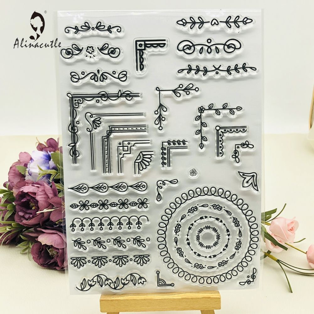 Clear Stamps Leaf Flower Border Corner Scrapbook Card Album Paper Craft ...