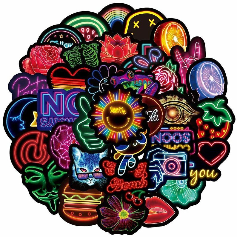 50pcs Neon Light Graffiti Stickers Diy Cartoon Cool Street Style ...