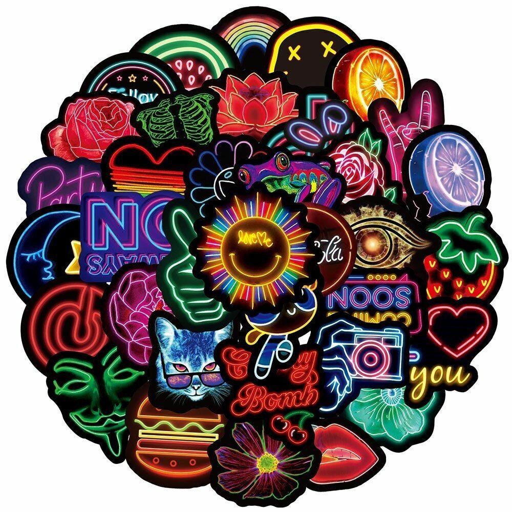 50pcs Neon Light Graffiti Stickers Diy Cartoon Cool Street Style ...