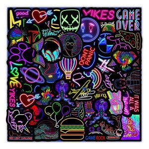 50pcs Cartoon Neon Light Graffiti Stickers Pack Car Guitar Luggage ...