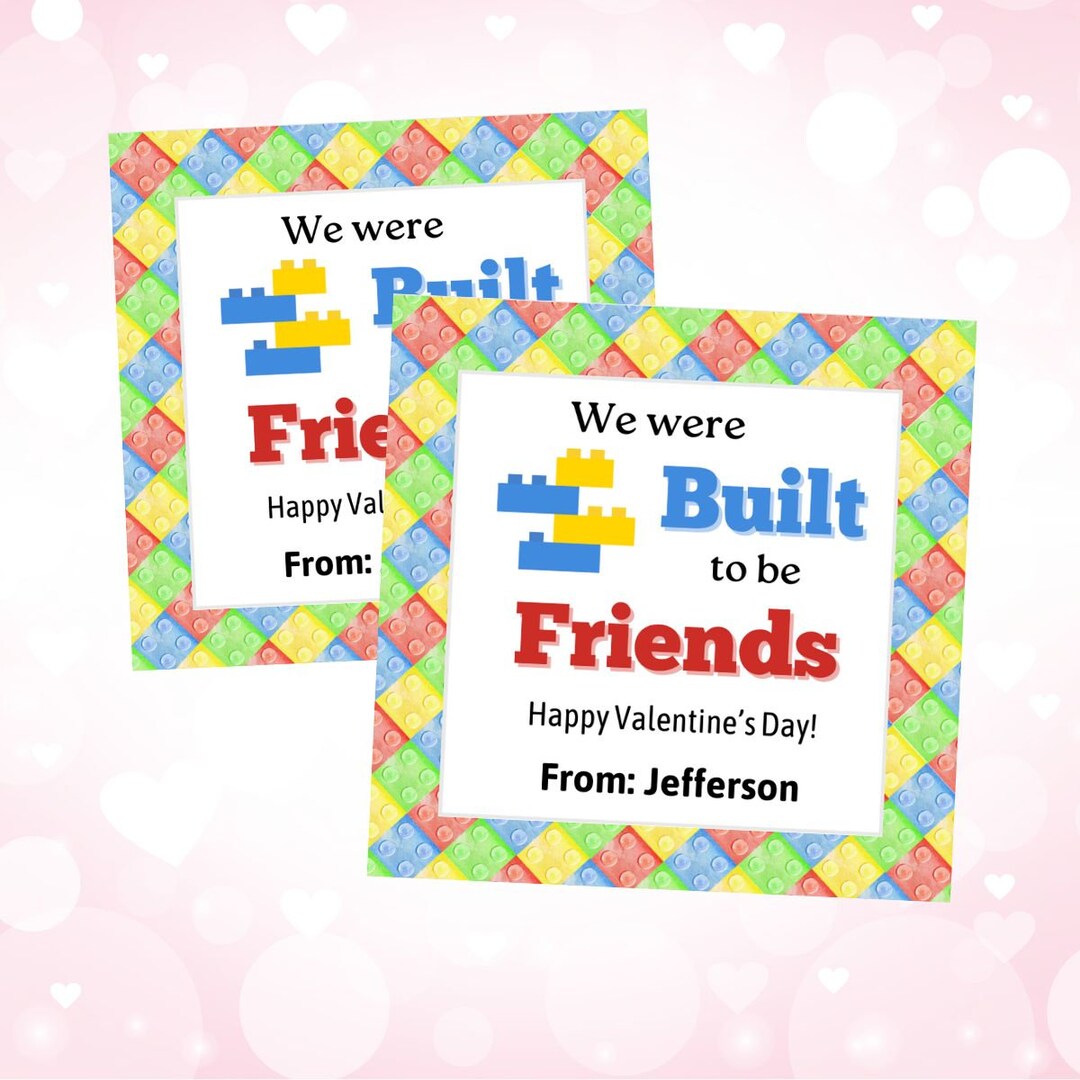 Lego Bricks Built to Be Friends Valentine Card Kids Class Classroom ...