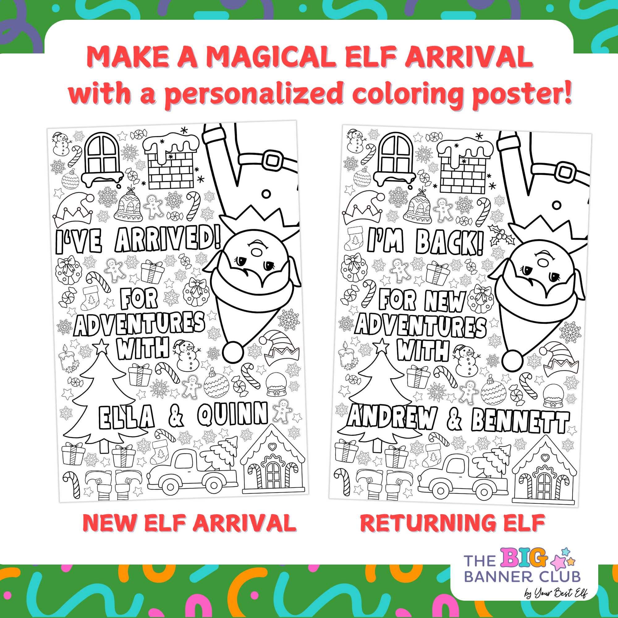 Magical Elf Arrival Day Coloring Banner | Giant Coloring Poster ...
