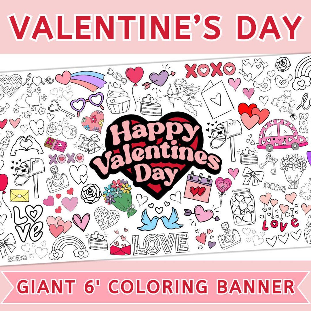 Happy Valentine's Day Coloring Banner Giant Coloring Banner Kids ...