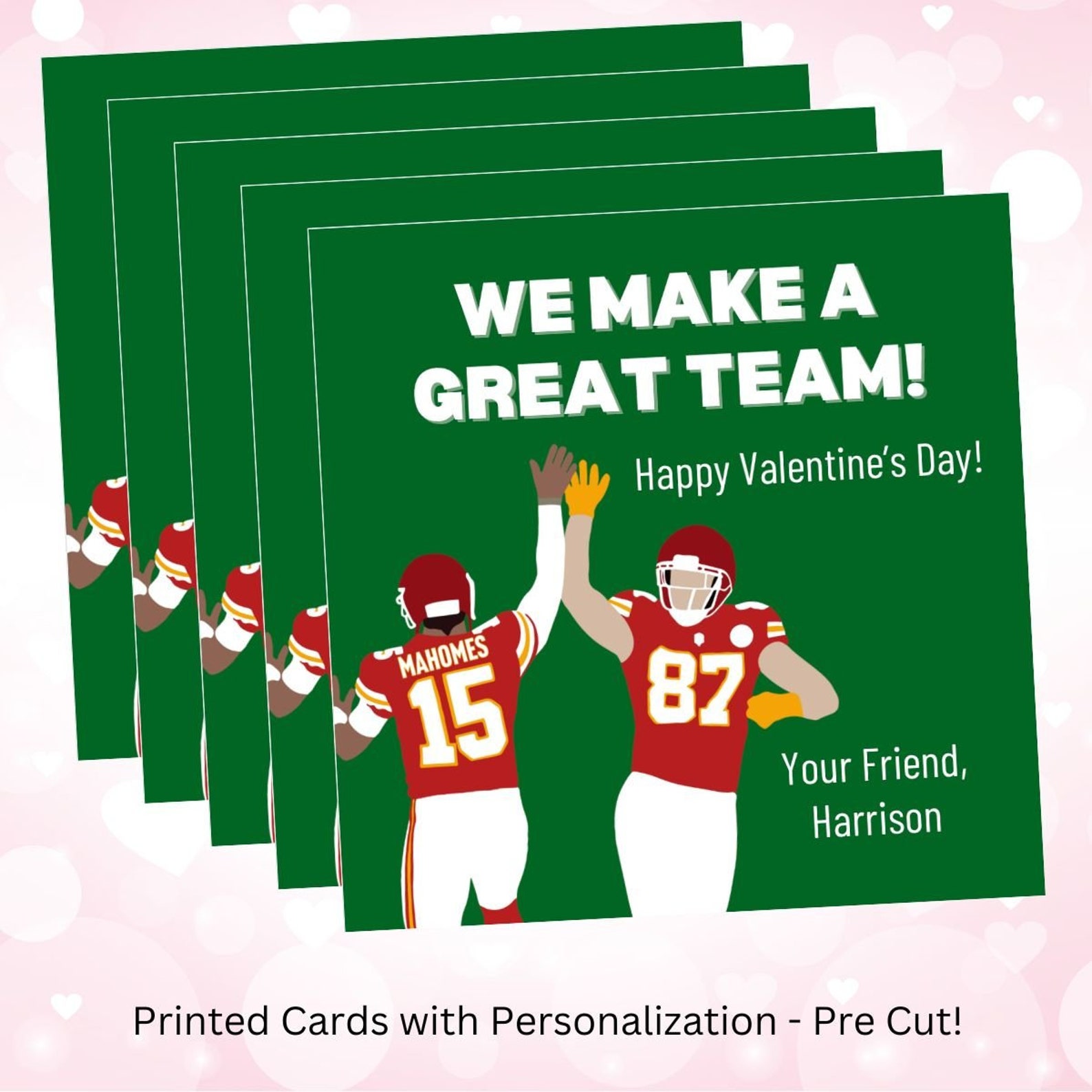 Printed Football Team Valentine Card Tag Chiefs Mahomes Kelce Class ...