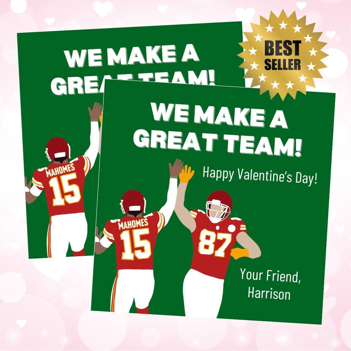 Printed Football Team Valentine Card Tag Chiefs Mahomes Kelce Class ...
