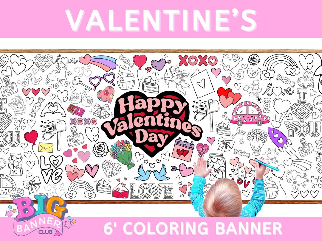 GIANT VALENTINE'S Day Coloring Banner | Giant Coloring Banner | Fun ...