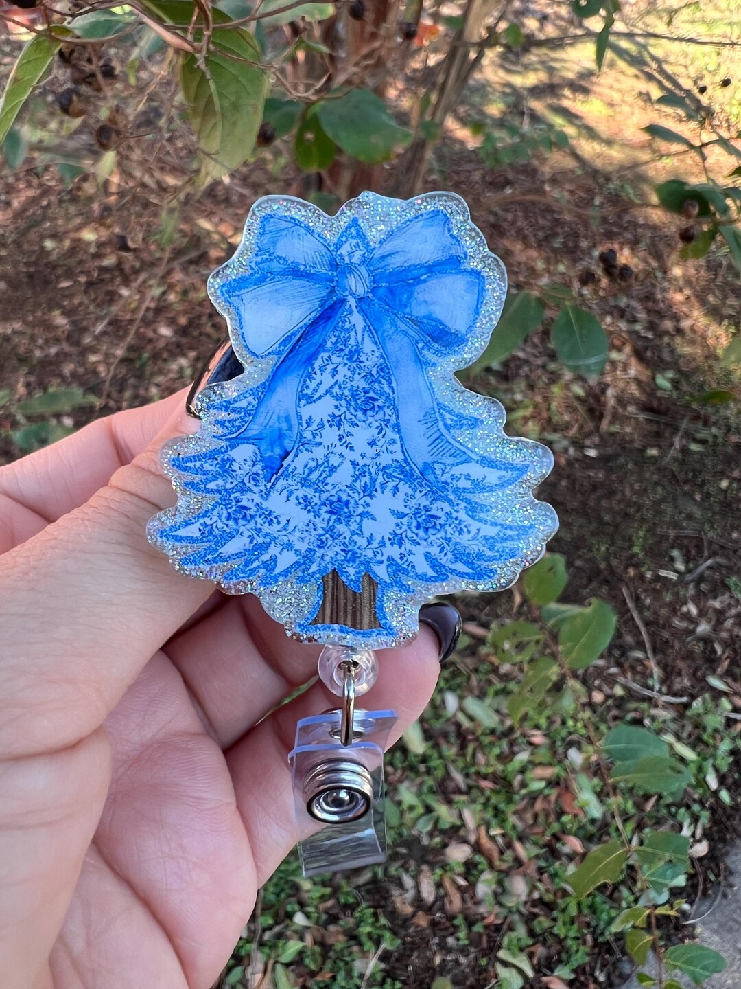 Blue Christmas Tree Badge Reel | Retractable Badge Clip| Christmas ...
