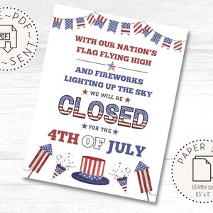 Printable Closed for 4th of July Sign, Closed on July 4th, Closed for ...
