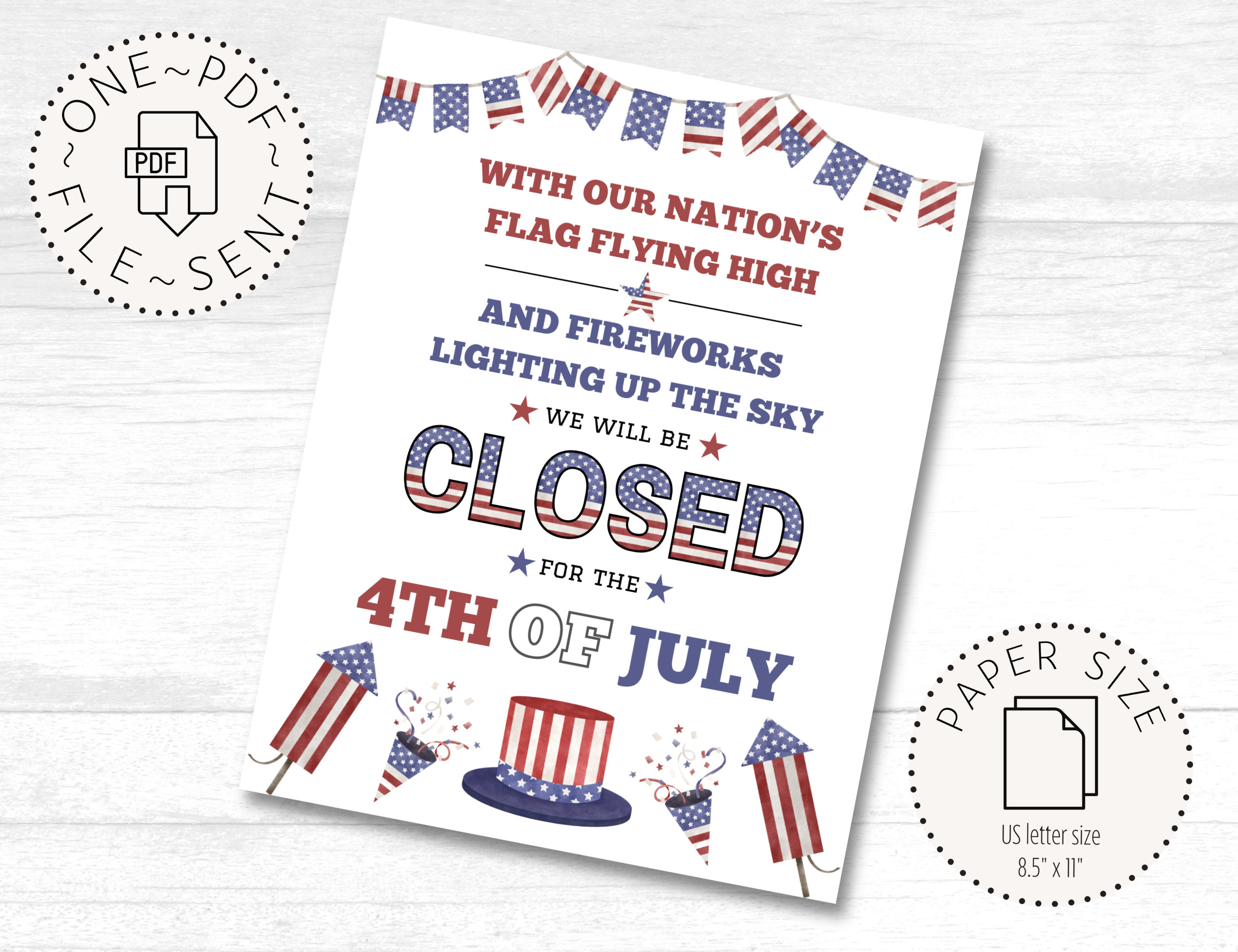 Printable Closed for 4th of July Sign, Closed on July 4th, Closed for ...