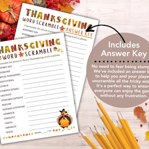 Thanksgiving Word Scramble Game Printable, Thanksgiving Party Game ...