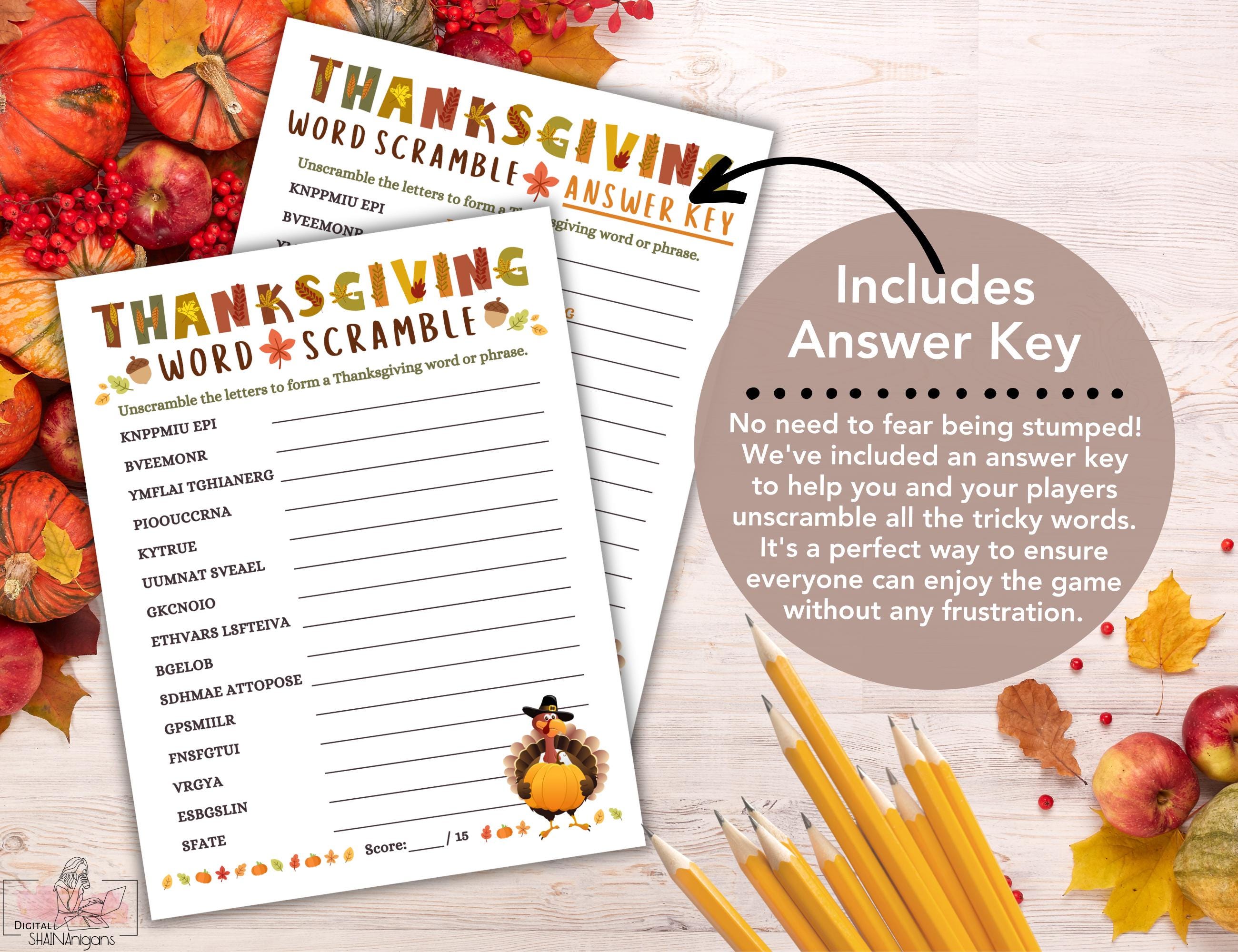 Thanksgiving Word Scramble Game Printable, Thanksgiving Party Game ...