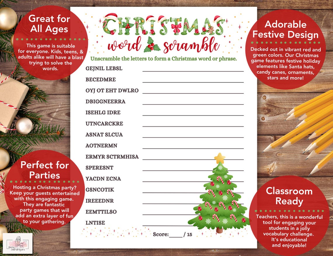 Christmas Word Scramble Game Printable, Christmas Party Game, Word ...
