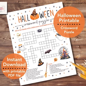 Halloween Crossword Puzzle Game Printable for Kids and Adults ...