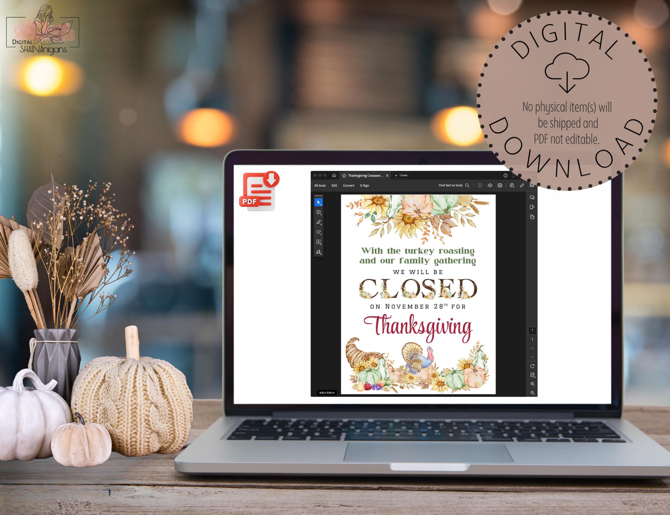Closed for Thanksgiving Sign, Closed Thanksgiving and Day After ...