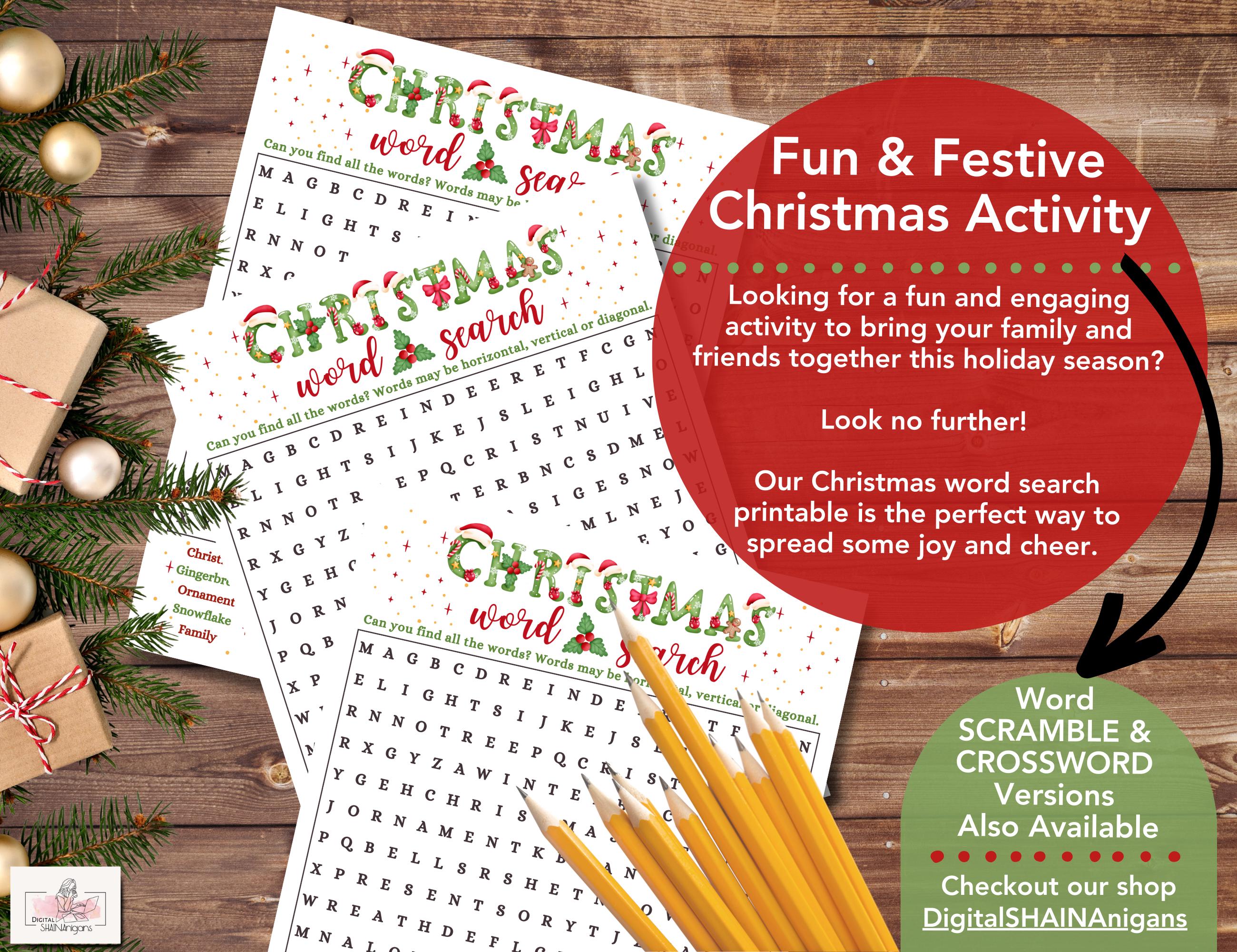Christmas Word Search Game Printable, Christmas Party Game, Word Search ...