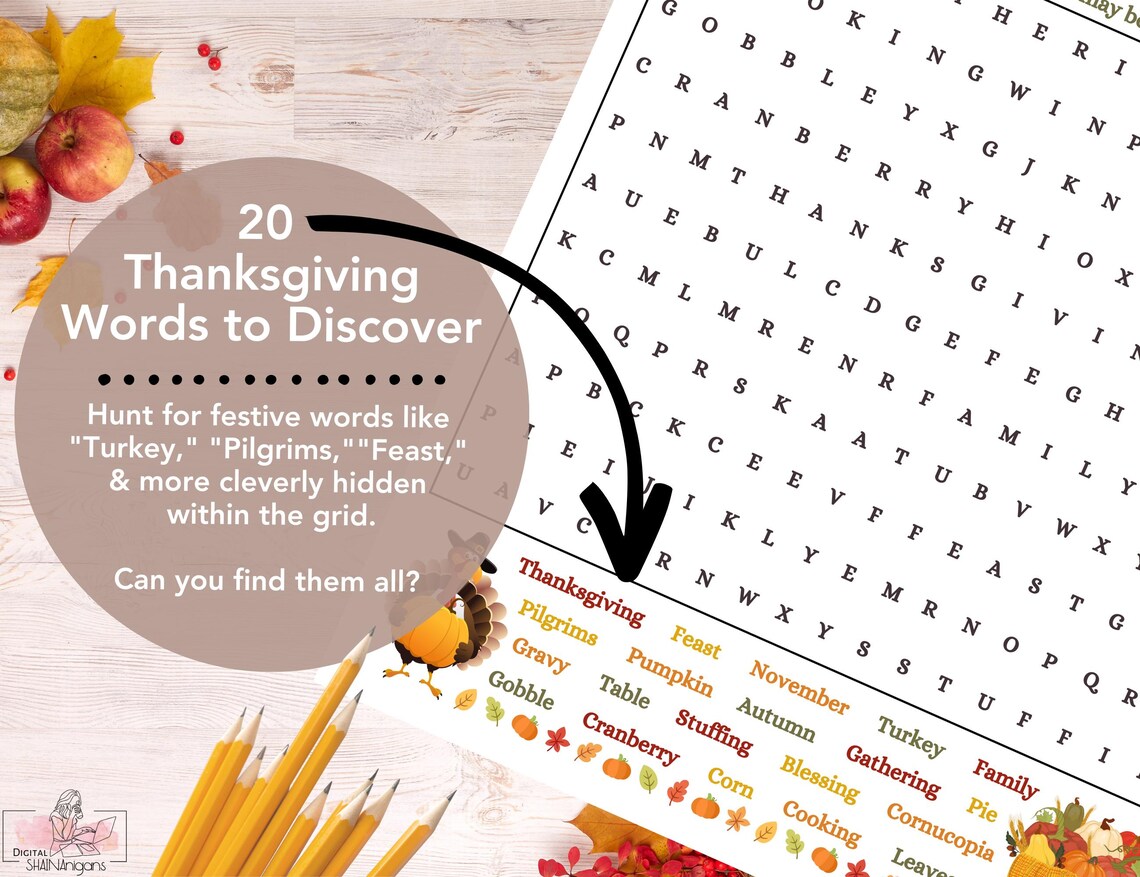 Thanksgiving Word Search Game Printable, Thanksgiving Party Game, Word ...