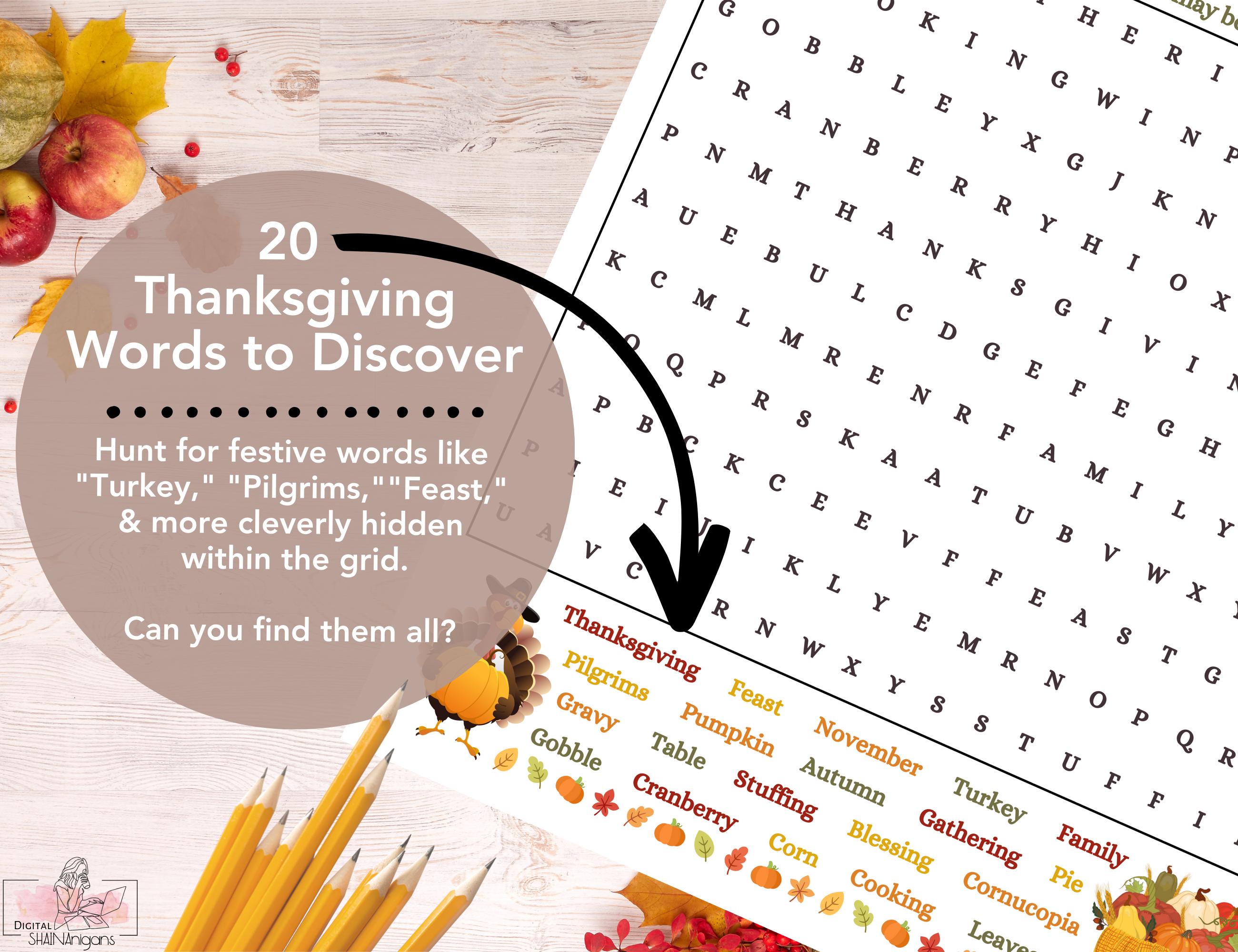 Thanksgiving Word Search Game Printable, Thanksgiving Party Game, Word ...