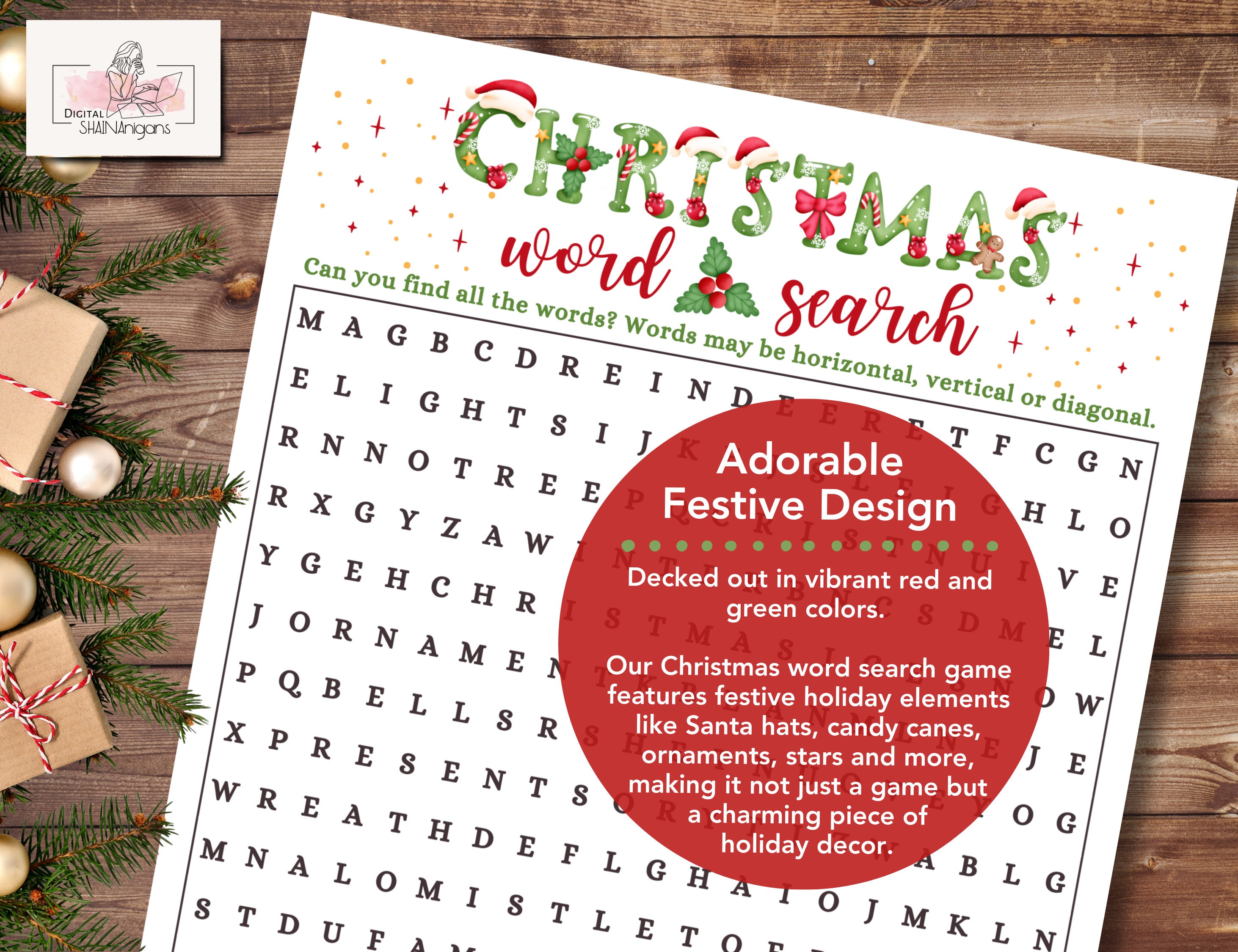 Christmas Word Search Game Printable, Christmas Party Game, Word Search ...