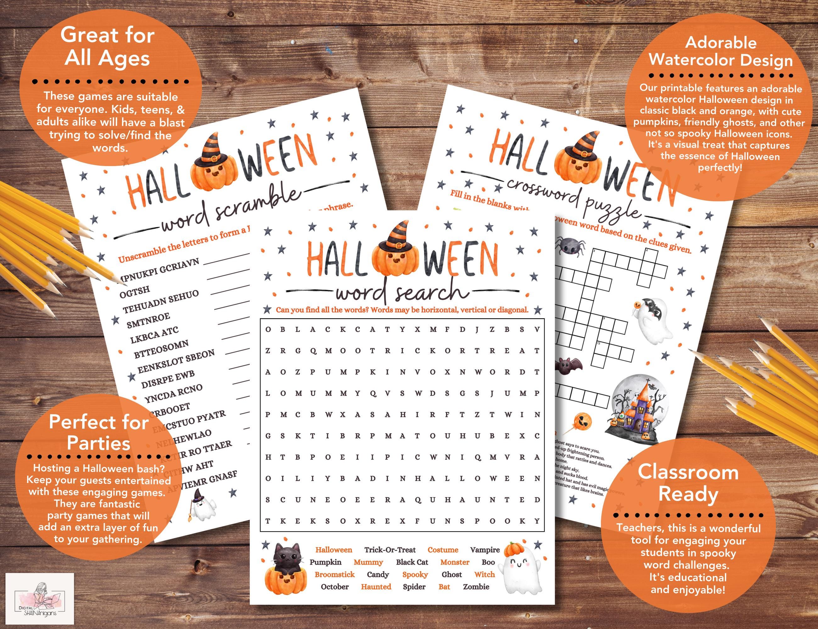 Halloween 3 Game Bundle, Printable Halloween Games, Halloween Word ...