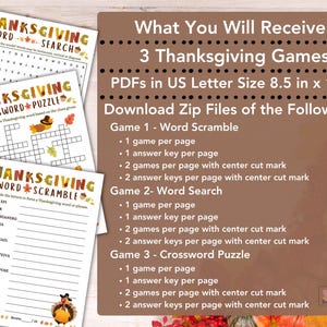 Thanksgiving 3 Game Bundle, Printable Thanksgiving Game, Thanksgiving ...