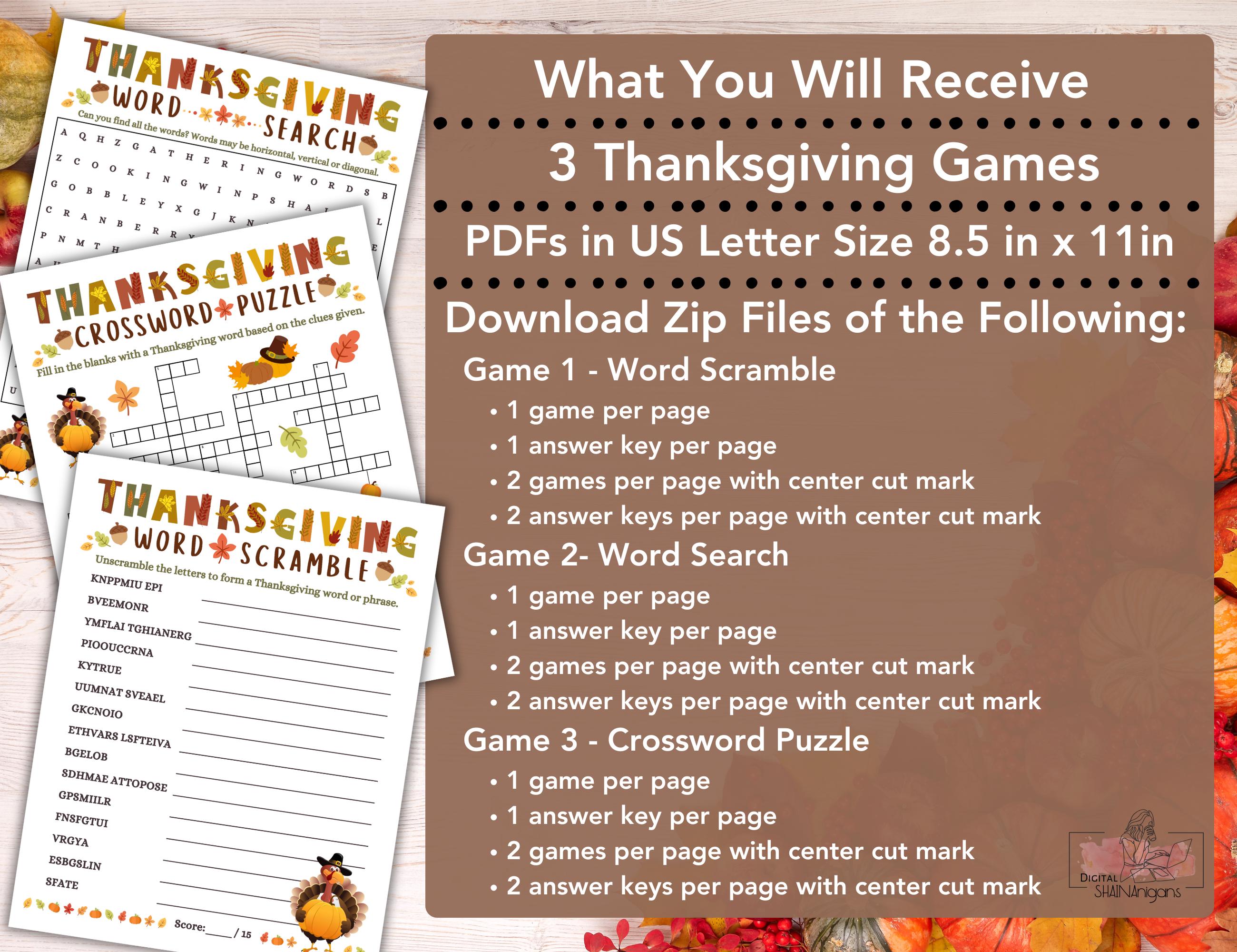 Thanksgiving 3 Game Bundle, Printable Thanksgiving Game, Thanksgiving ...
