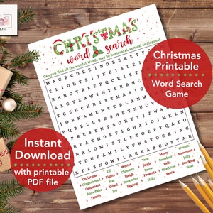 Christmas Word Search Game Printable, Christmas Party Game, Word Search ...