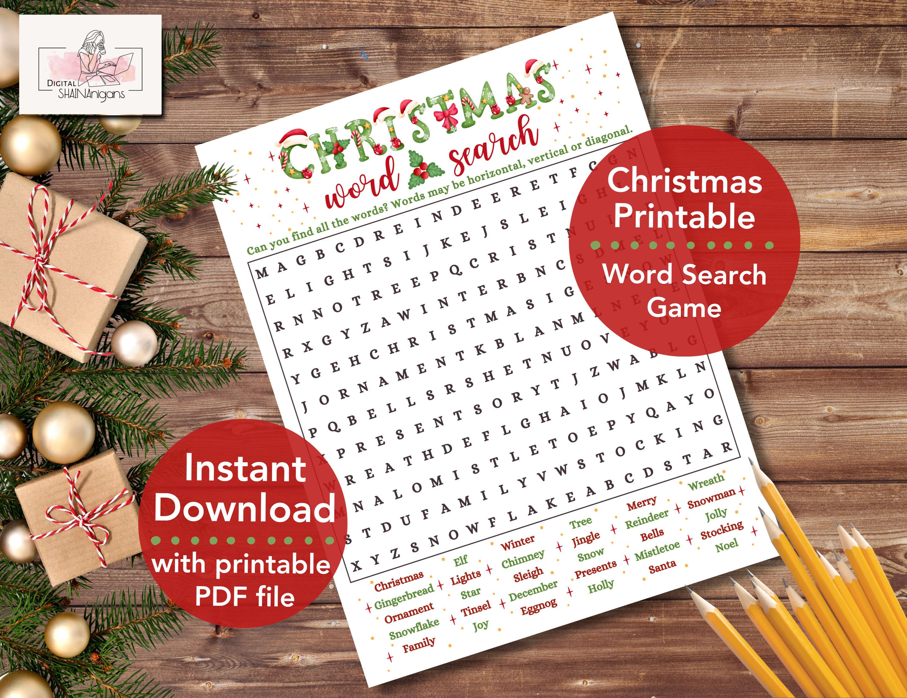 Christmas Word Search Game Printable, Christmas Party Game, Word Search ...