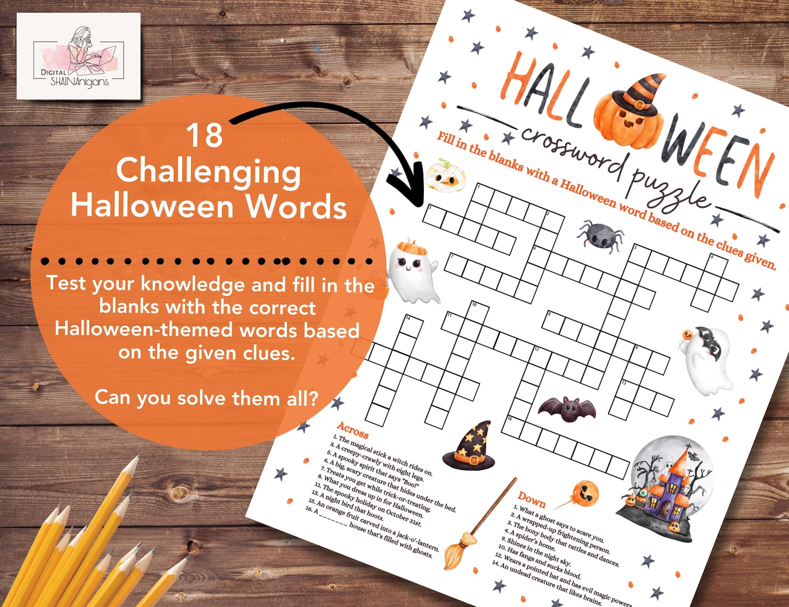Halloween Crossword Puzzle Game Printable for Kids and Adults ...