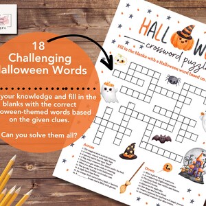 Halloween Crossword Puzzle Game Printable for Kids and Adults ...