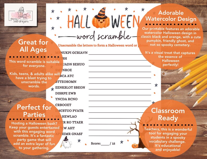 Halloween Word Scramble Game Printable, Halloween Party Game for Kids ...