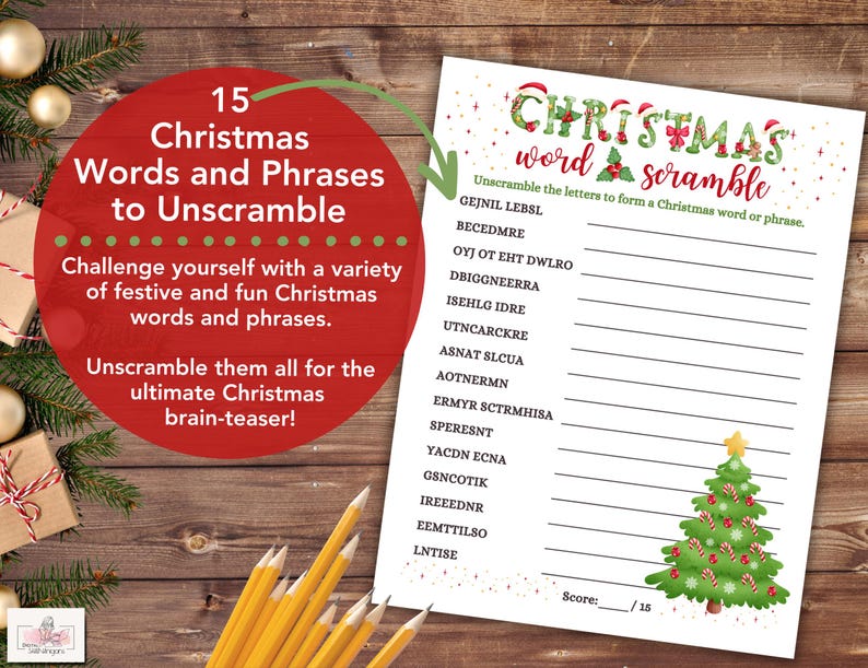 Christmas Word Scramble Game Printable, Christmas Party Game, Word ...