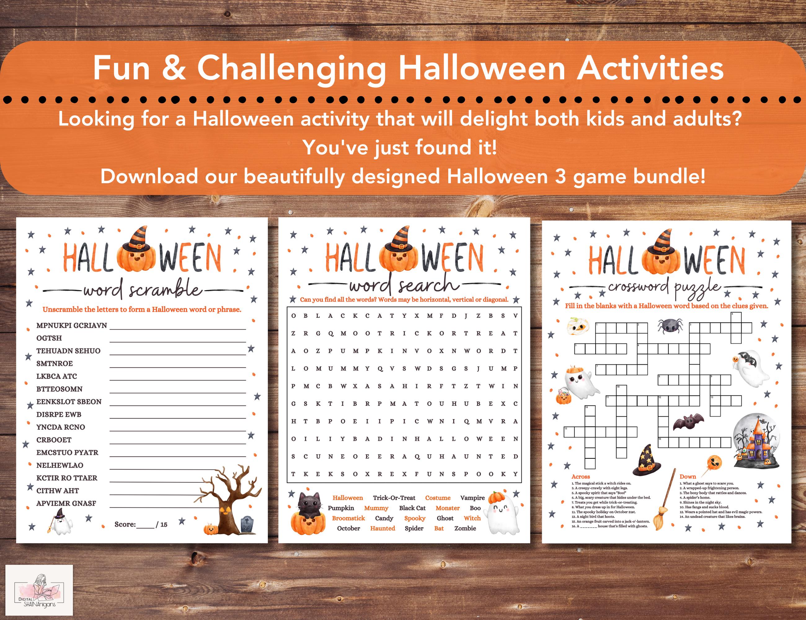 Halloween 3 Game Bundle, Printable Halloween Games, Halloween Word ...