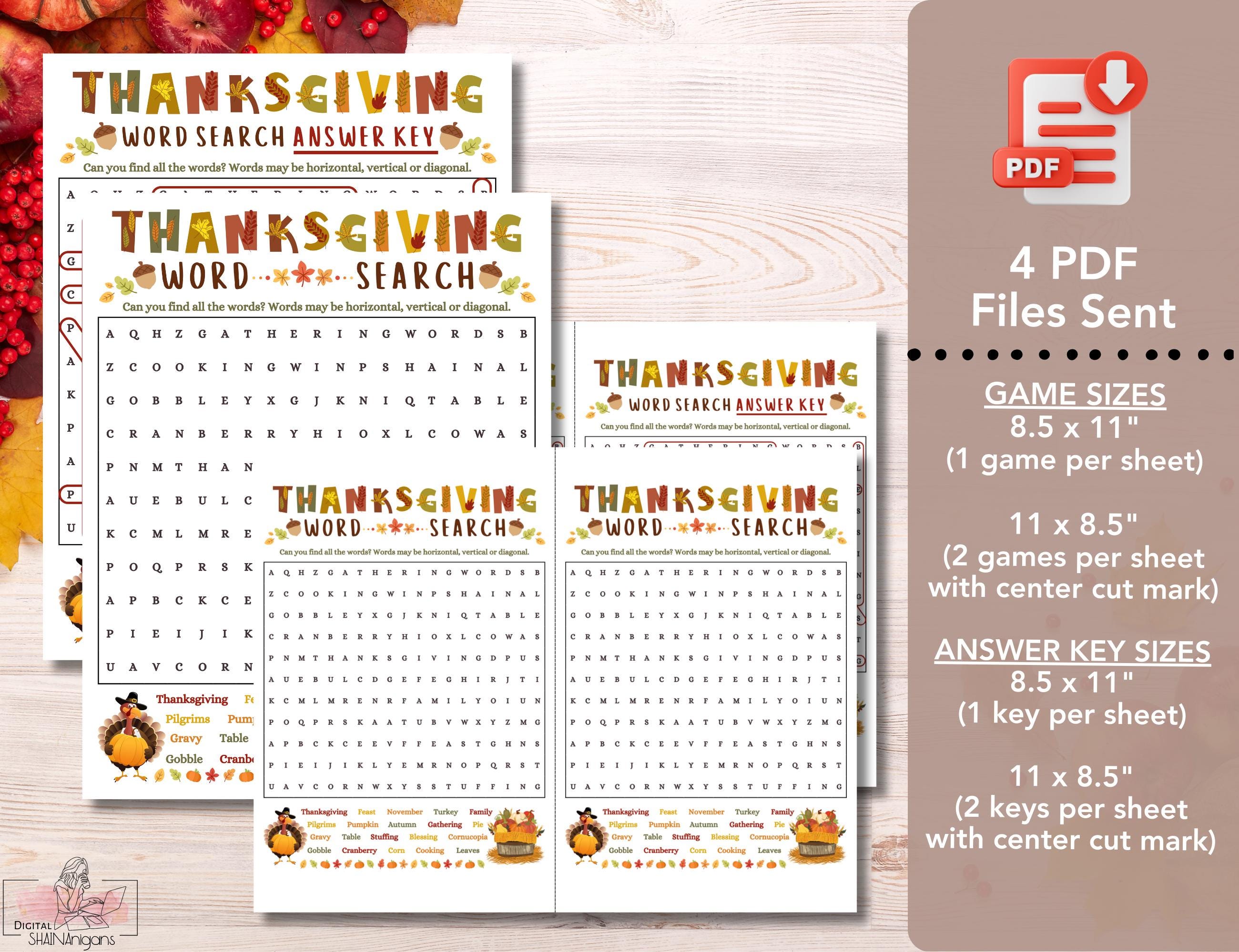 Thanksgiving Word Search Game Printable, Thanksgiving Party Game, Word ...