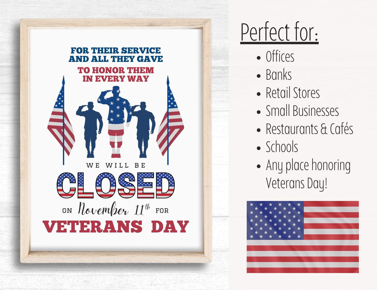 Closed for Veterans Day Sign, Closed on Veterans Day, Veterans Day Sign ...